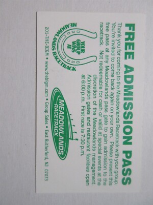 vintage Free Admission Pass ticket Meadowlands Racetrack Monmouth Park ...