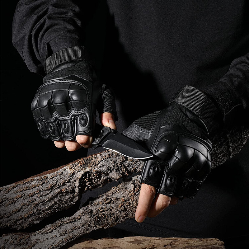 Tactical Half Finger Gloves Mens Army Military Combat Rubber Knuckles ...