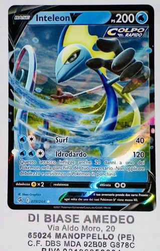 Pokemon Inteleon V 078/264 Crash Fusion Italian NM/Mint | eBay