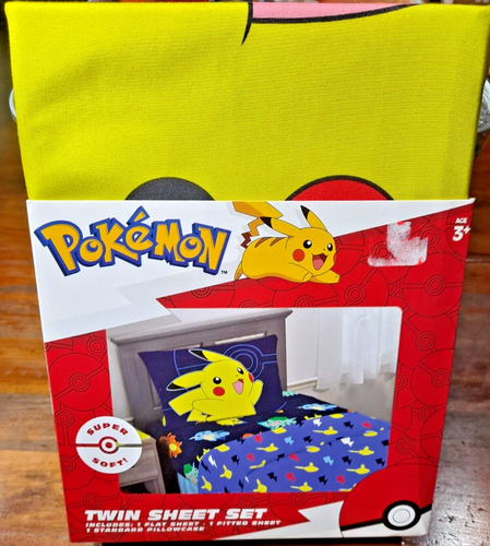 POKEMON Twin Size 3 Piece Sheet Set Pikachu Squirtle REVERSIBLE ...