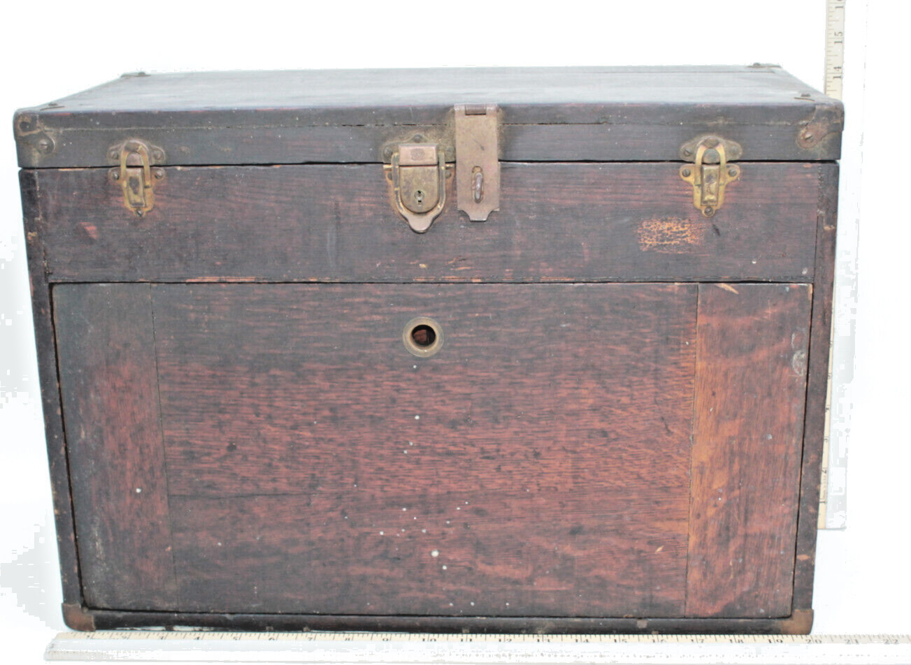 Vtg Antique 10x14x20" Machinist Wood Tool Chest Box CORBIN USA Lock ...