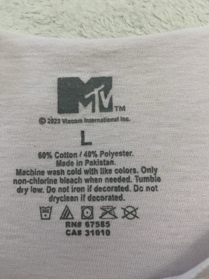 MTV Logo Women's T-Shirt Size Large Pink Cut Neck Short Sleeve Mushroom ...