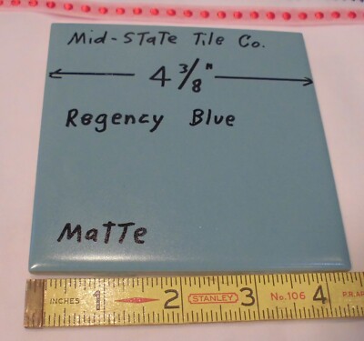 1 pc. Regency Blue: Matte Ceramic Tile 4-3/8" by Mid-State Tile Co. NOS ...
