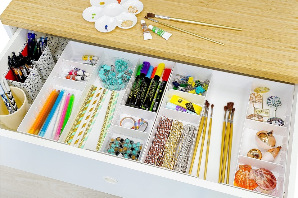CAXXA 3 Slot Drawer Organizer with 4 Adjustable Dividers - Junk Drawer ...