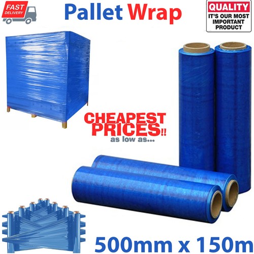 STRONG BLUE PALLET STRETCH SHRINK WRAP, PACKING CLING FILM 500MM x 150M ...