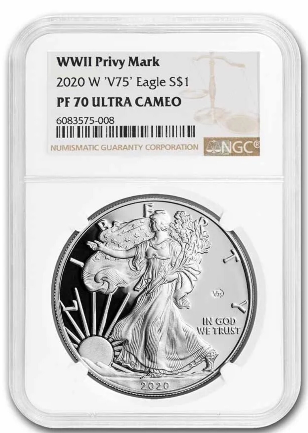 2020 W NGC PF70 UCAM American Silver Eagle V75 WWII Privy Mark Brown ...