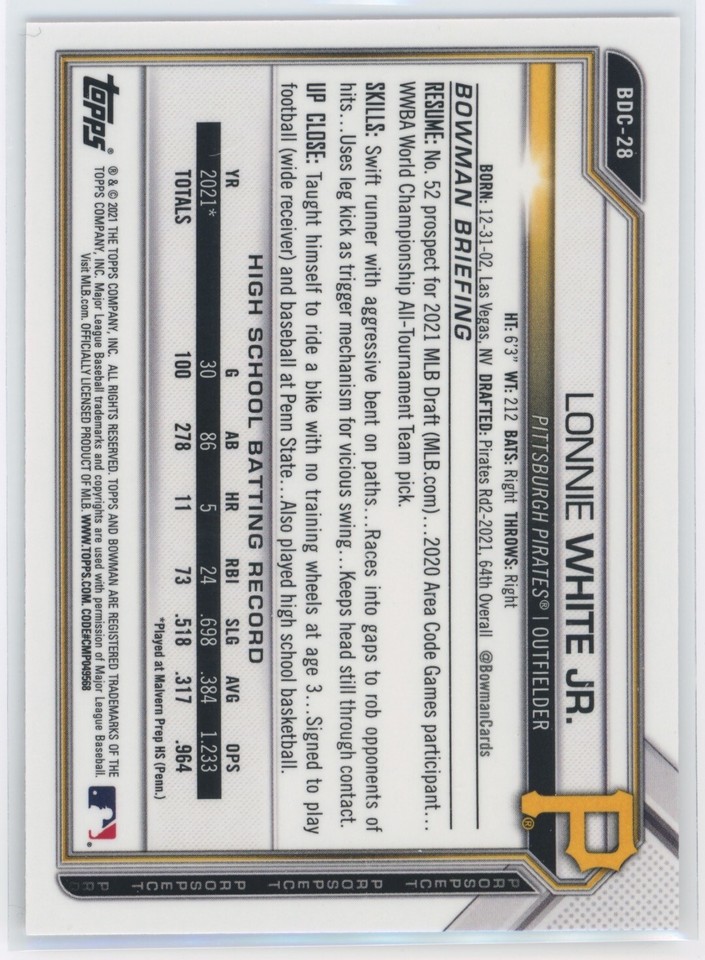 LONNIE WHITE JR 2021 BOWMAN DRAFT CHROME 1ST #BDC-28 QTY | eBay