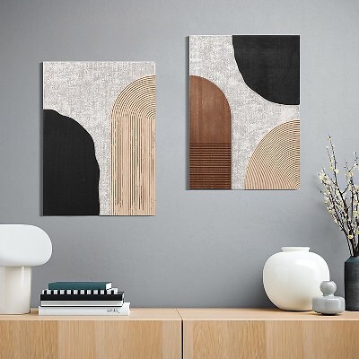 LuxenHome 2-Pc Earth Tone Abstract Rectangular Wood Wall Decor Set ...