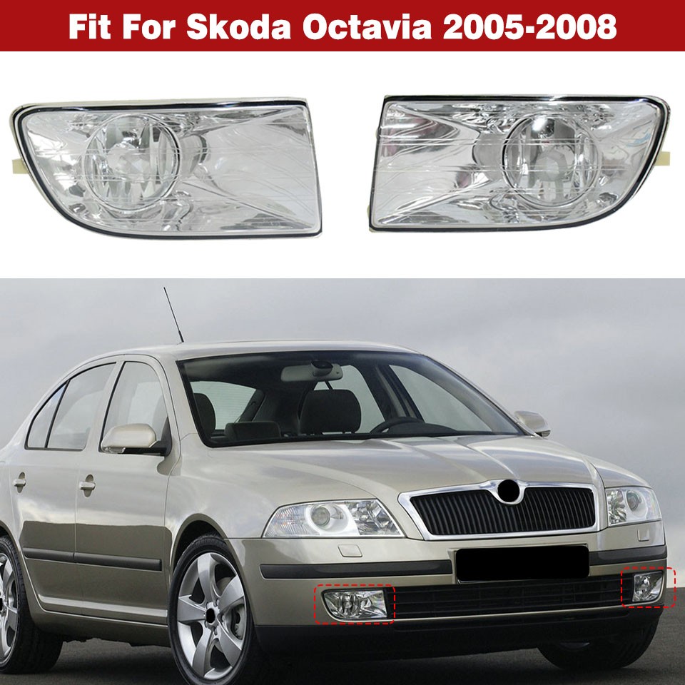 Left&Right Front Bumper Fog Lights Lamps Clear Lens For Skoda Octavia ...