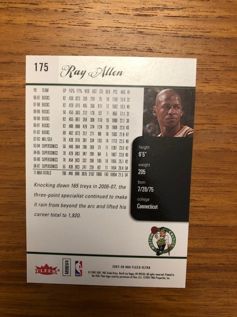 2007-08 Fleer Ultra Basketball Card Ray Allen #175 NRMT | eBay