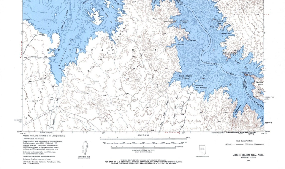Virgin Basin Quadrangle, Nevada-Arizona 1953 Map USGS 15 Minute ...