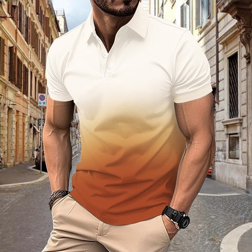 Mens Shirts Short Sleeve Comfortable Gradient Color T-Shirt Sports ...