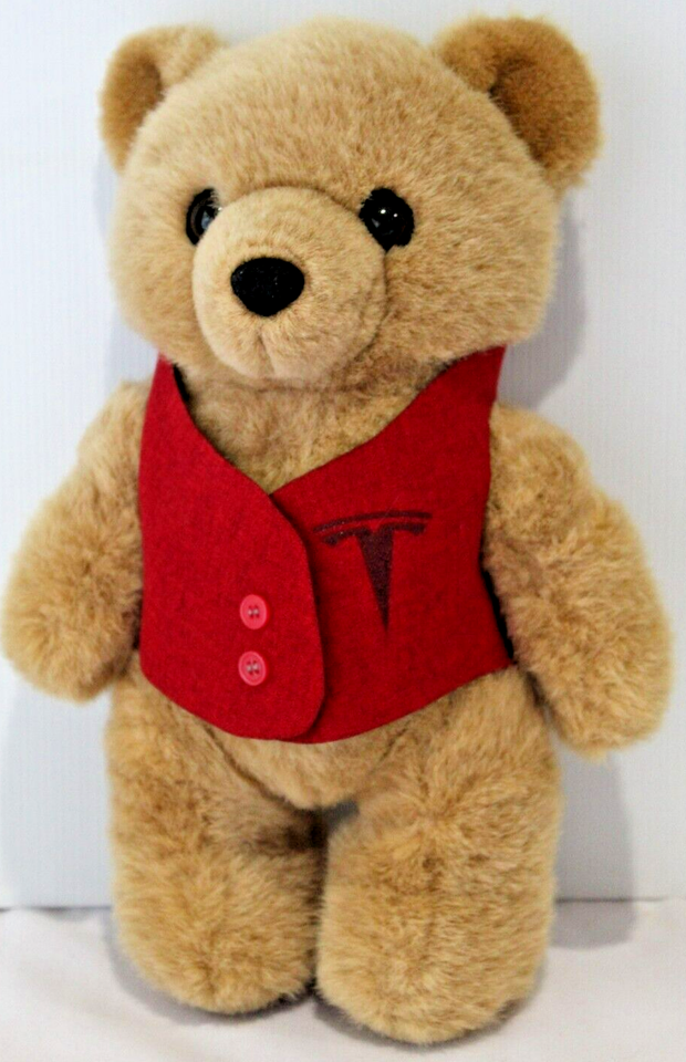 Tesla Car Logo Soft Plush Toy Teddy Bear Button Vest Articulated RARE ...
