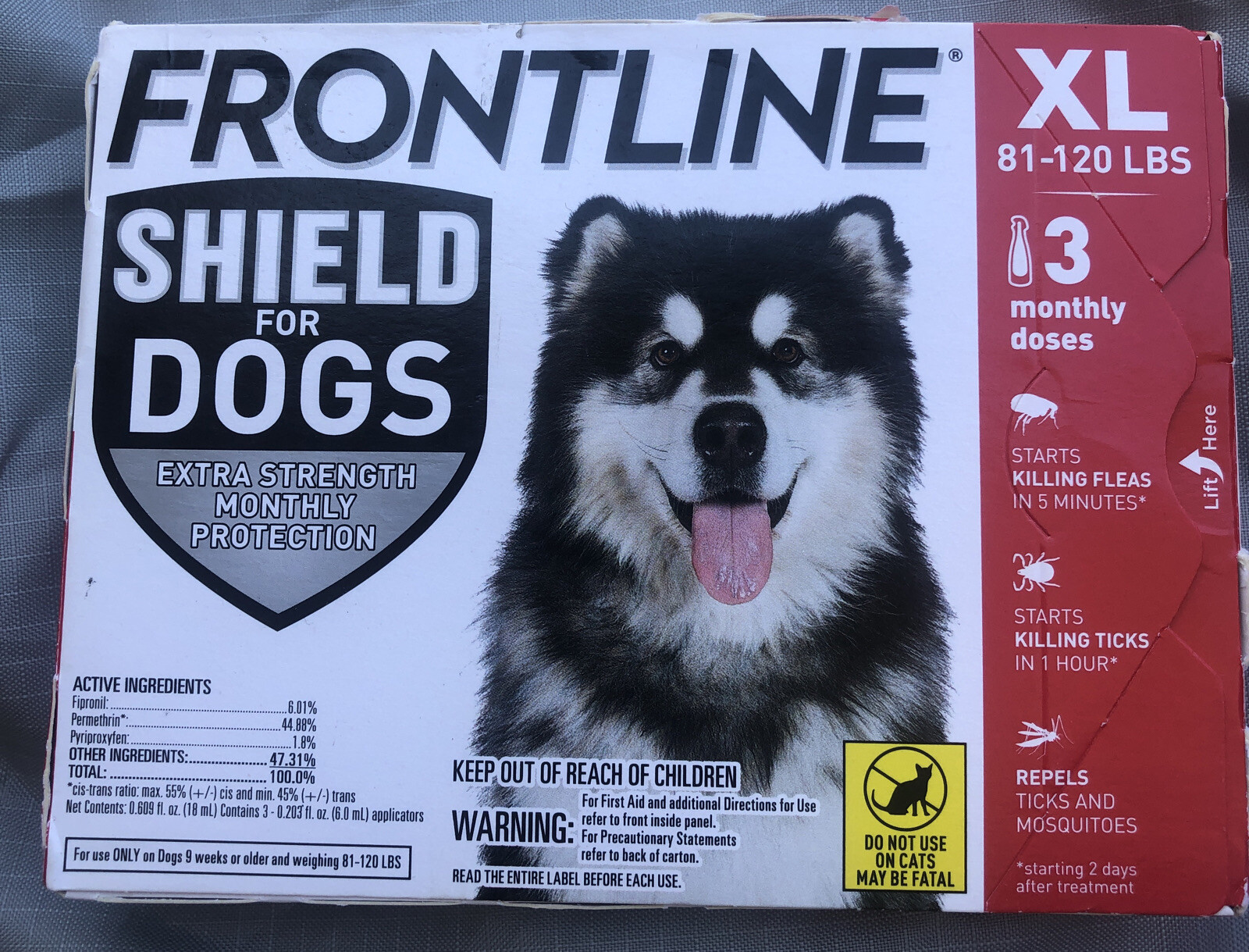 FRONTLINE SHIELD For Dogs XL 81-120 lbs. 3 Monthly Doses Epa Approved ...