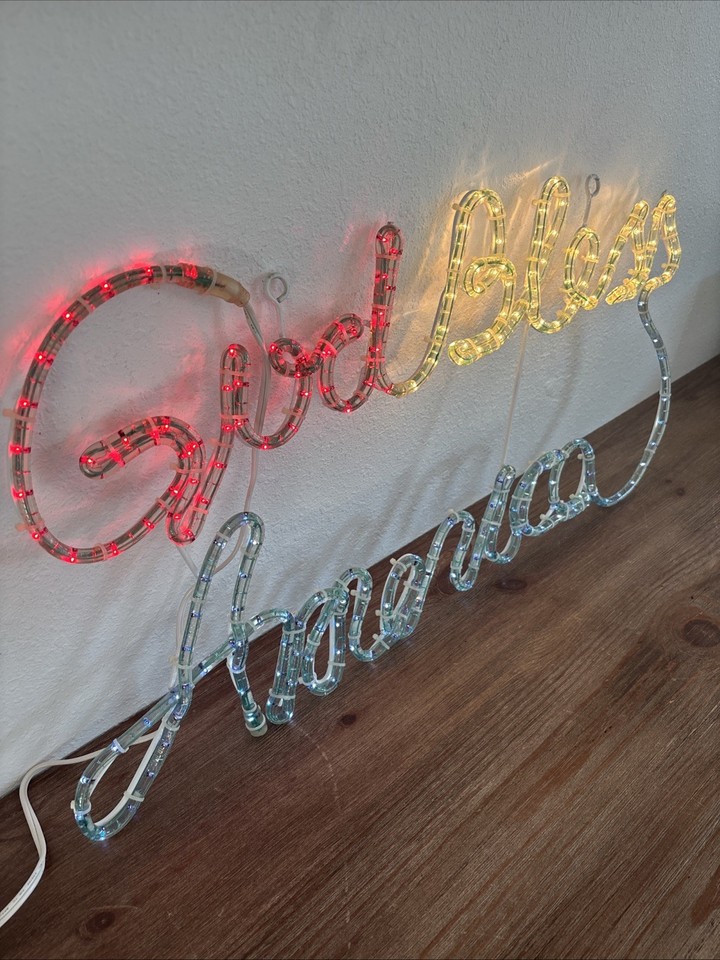 Vtg Lighted GOD BLESS AMERICA Sign Rope Light Sculpture Outdoor 30 X 15 ...