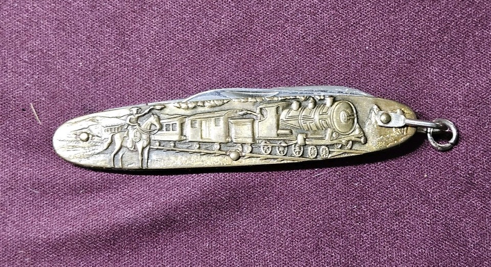 SOLINGEN GERMANY ARNEX STAINLESS COWBOY RAILROAD TRAIN BRASS 2 Blade ...