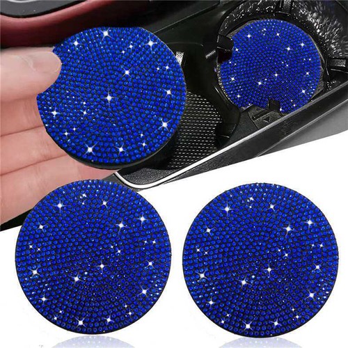 2pcs Car Accessories Blue Interior Bling Cup Holder Insert Coaster For ...