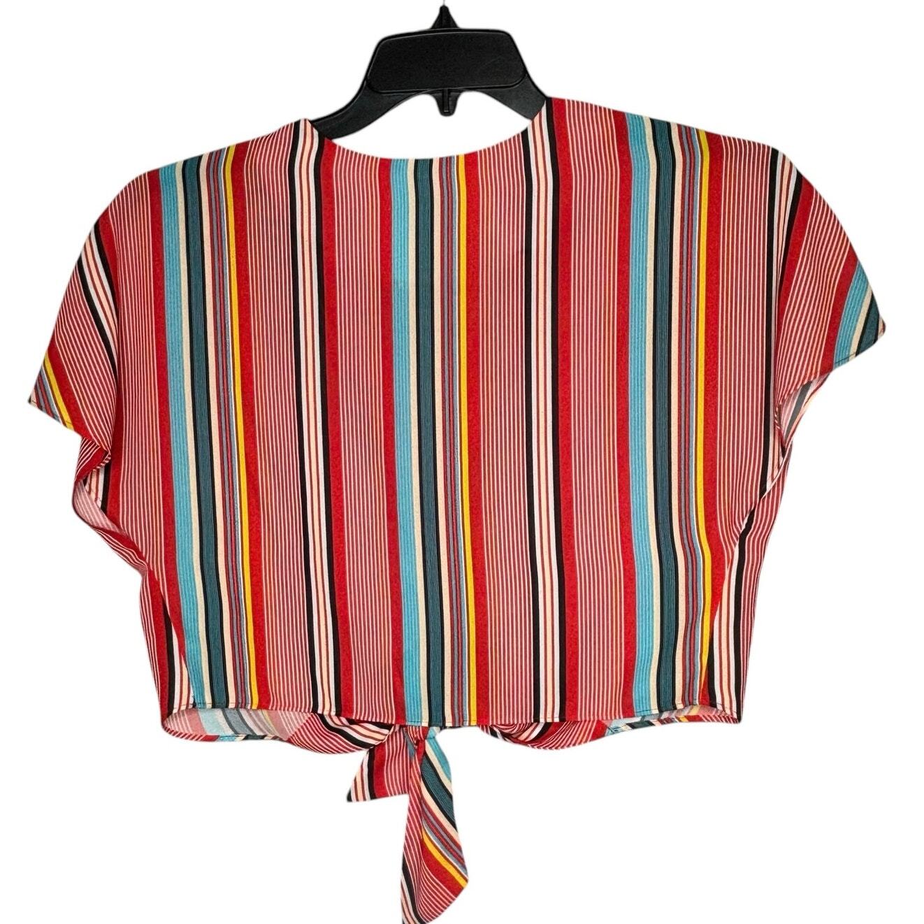 Alice & Olivia Lydia Tie Front Multicolored Striped Cropped Top Size XS ...