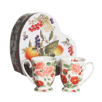 Set of 2 Roselip Cups Flowers 280cc Coffee Tea Mug in Heart Shape Box ...