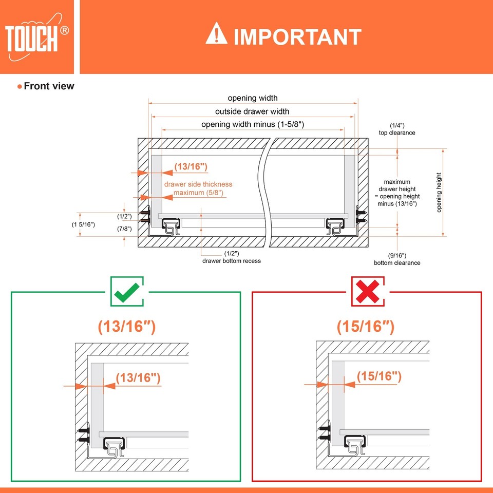 Undermount Drawer Slides Soft Close 12 15 18 & 21 inch For 1/2-5/8 ...