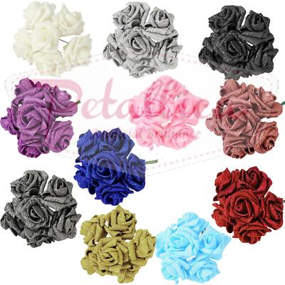 Full Glittered Foam Roses! Artificial Flower Craft BLING GLITTERY BUNCH ...