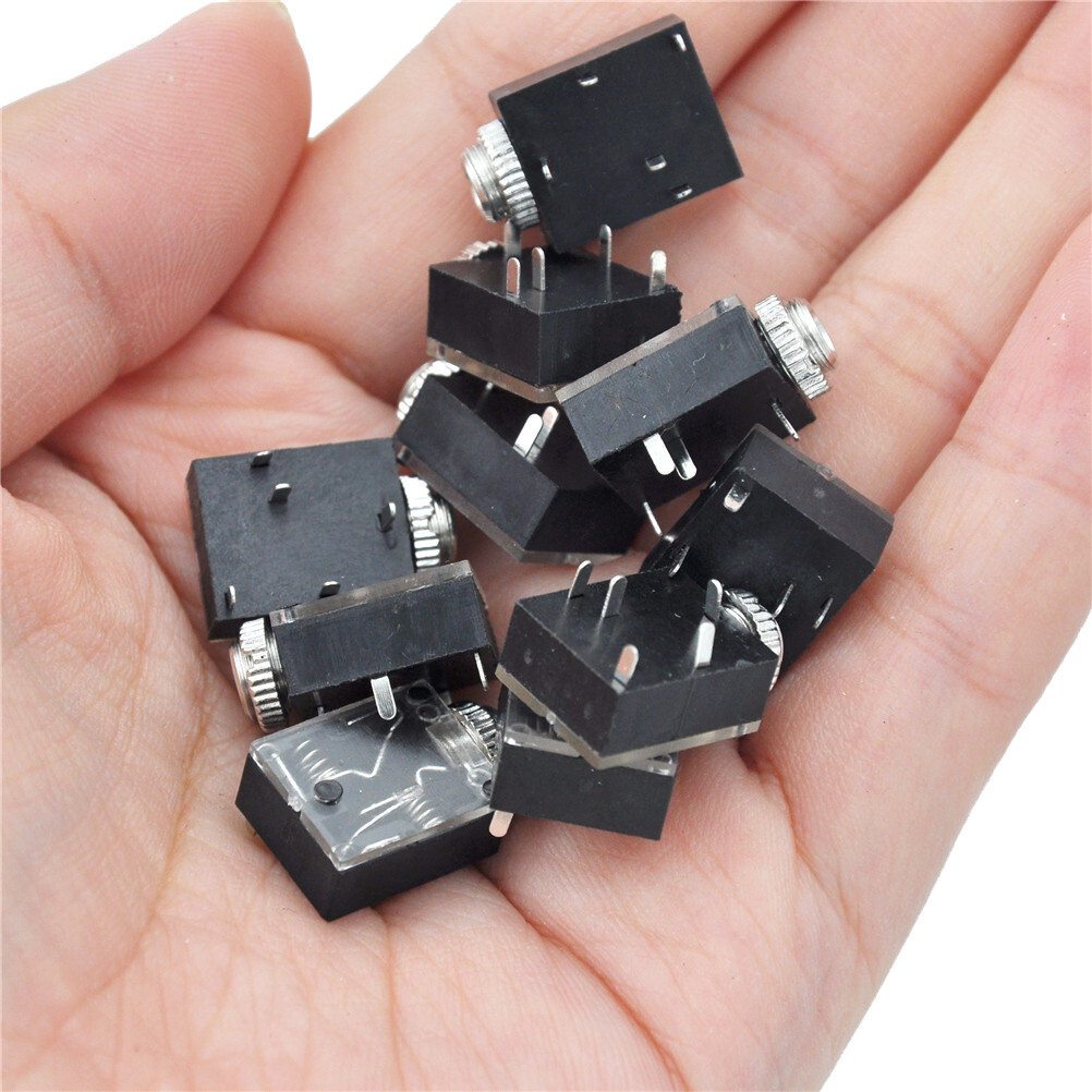 10Pcs 3.5mm Headphones Stereo Audio Socket Jack With nut 5 Pin PCB B Th ...
