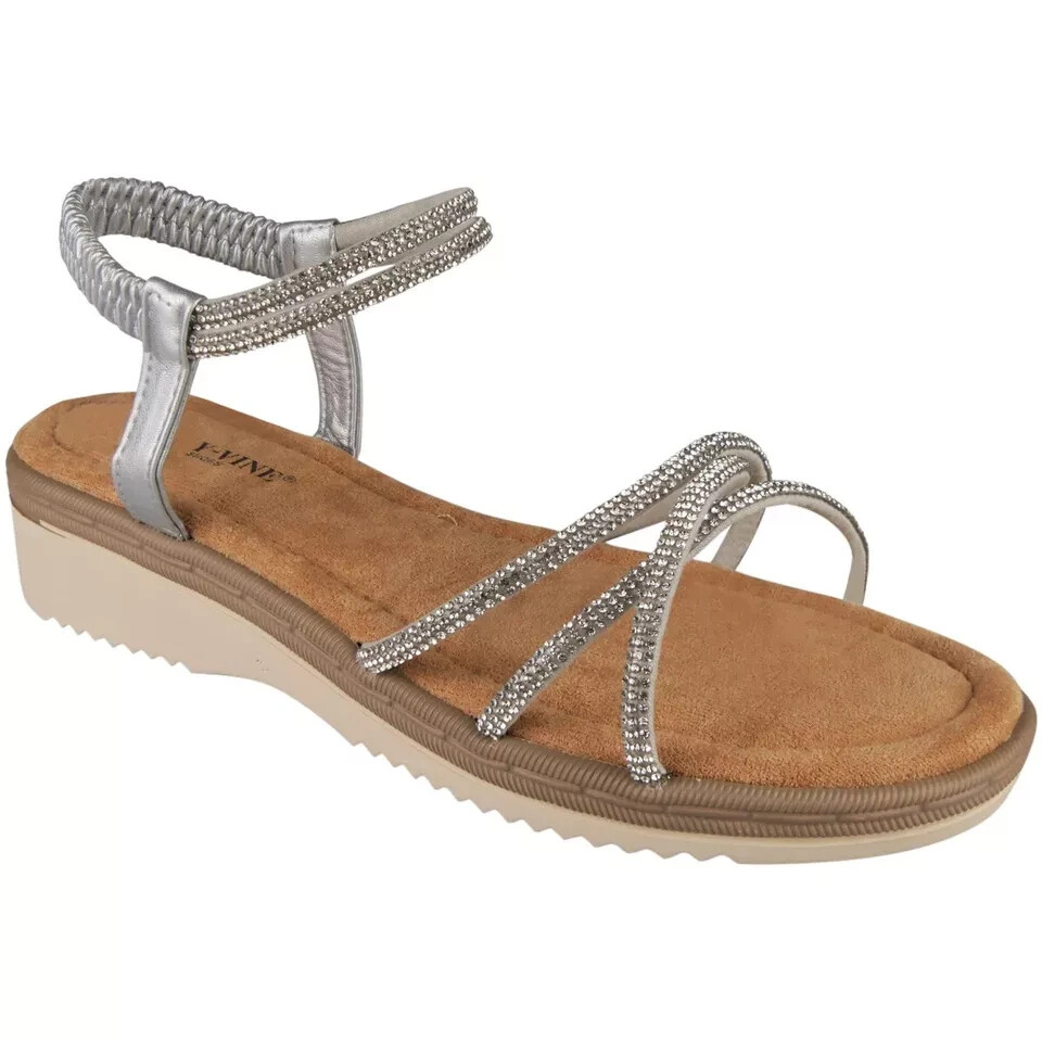 Sandals Shoes Ladies Elastic Strappy Diamante Open Toe Girls Summer ...