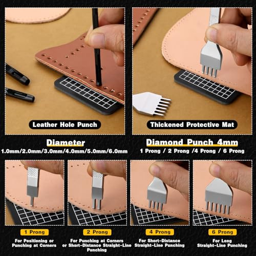 Leather Stitching Punch Leather Hole Punch Tool Set, 4mm 1/2/4/6 Prong ...