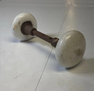 Antique White Porcelain Door Knobs with Iron Spindle Vintage ...