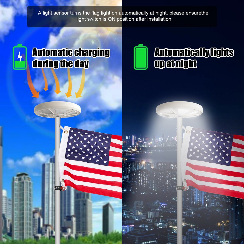Solar Flag Pole Light Flagpole 136 LED Flag Light Outdoor Lighting ...