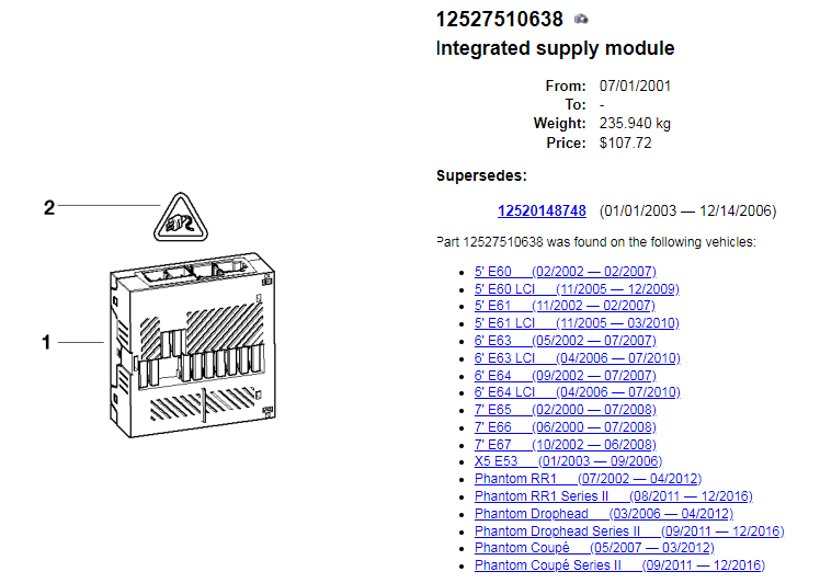 Integrated Supply Control Module IVM For BMW E60 E63 E64 E65 E66 E53 X5 ...