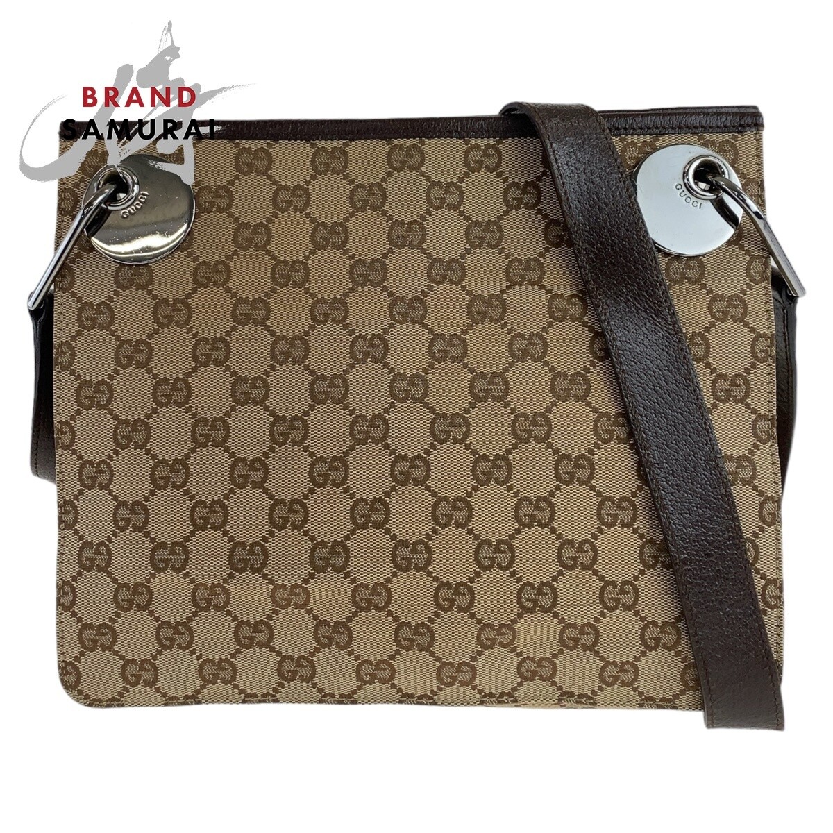 RARE GUCCI GUCCI GG Pattern Beige Brown Silver Metal … - Gem