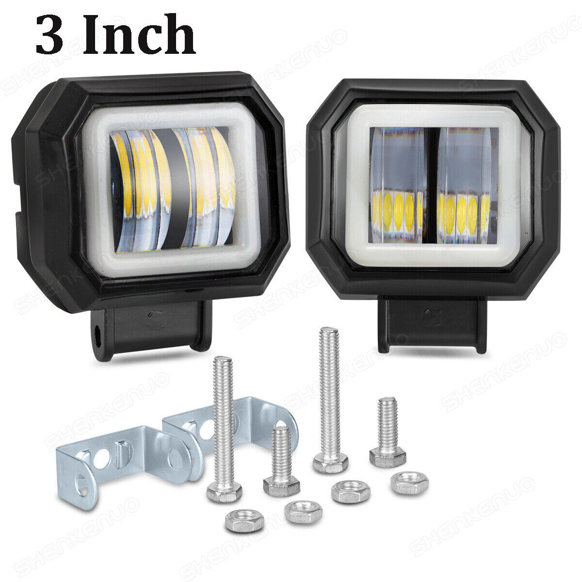 3 Inch square LED Work Light Bar Pods Hi-Low Beam Angle Eye DRL ...