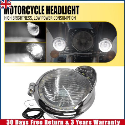 Round Front Light Headlamp LED Chrome Bullet Motorcycle Headlight Lamp ...