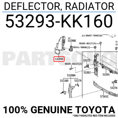 53293KK160 Genuine Toyota DEFLECTOR, RADIATOR 53293-KK160 | eBay