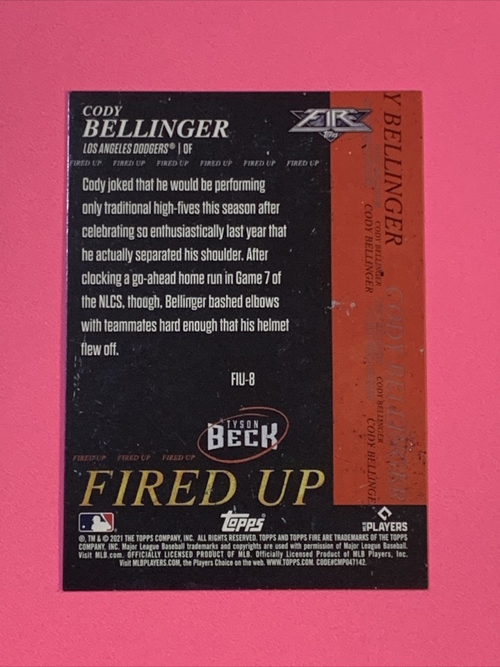 2021 Topps Fire Cody Bellinger Fired Up #FIU-8 Los Angeles Dodgers | eBay