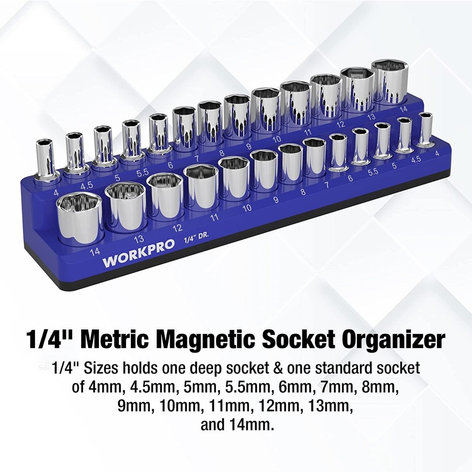 Magnetic Socket Organizer Storage Holder Tray 1/4"/3/8"/1/2" Drive SAE ...