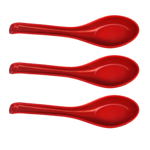 3 Pcs Large Plastic Soup Spoons Asian Style Black And Red With Long ...