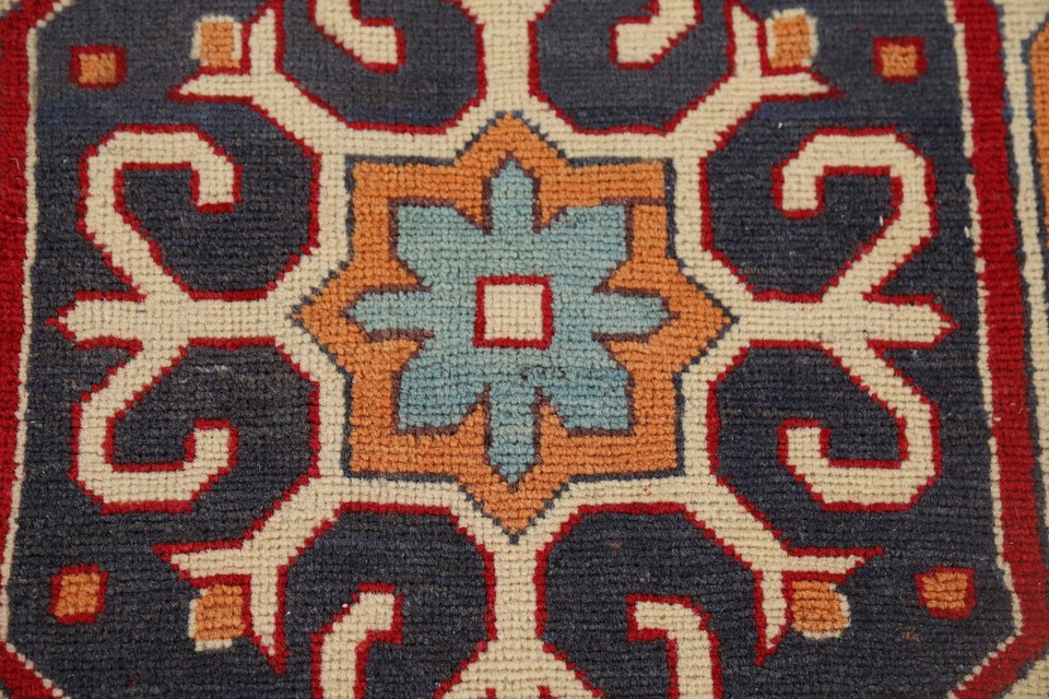 Ivory Super Kazak Runner Rug 3x7 Geometric Oriental Hand-made Wool ...