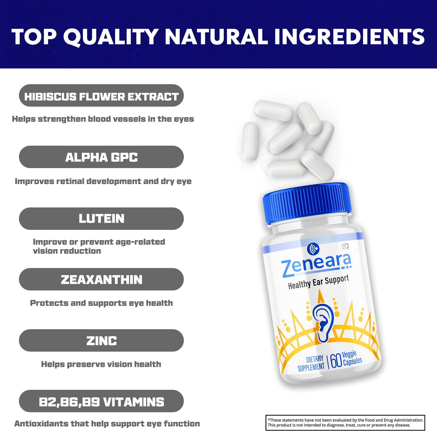 Zeneara, Zeneara Healthy Ear Support for Ear Ringing & Tinnitus (60 ...