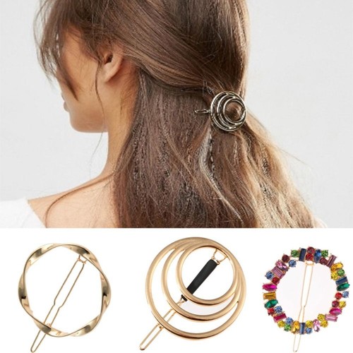 Circle Round Barrettes Silver Geometric Hairpin New Metal Hair Clips ...