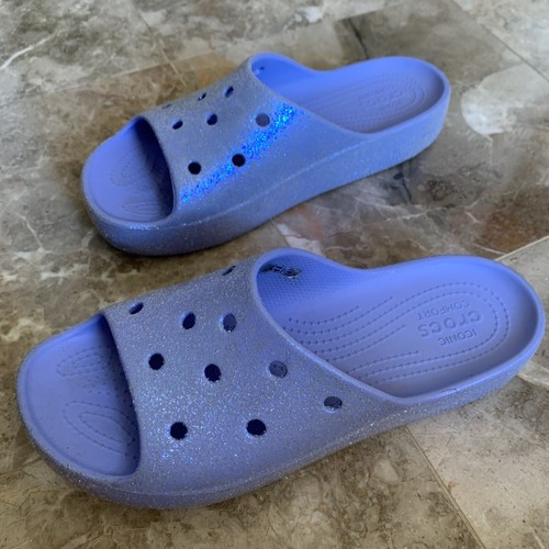 Crocs Sandals Womens 11 Slides Classic Platform Purple Glitter Moon ...