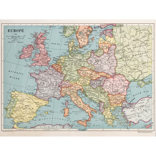 Map Whitneygraham 1930 Europe Political XL Wall Art Canvas Print | eBay ...