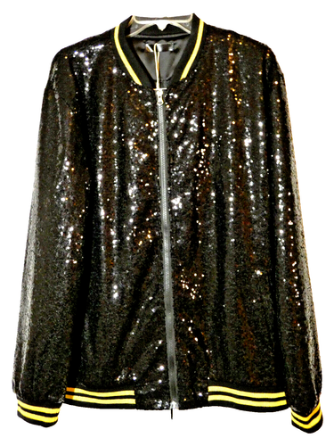 Omoone Black Varsity Jacket Adult Large Football Sequins Statement Men ...