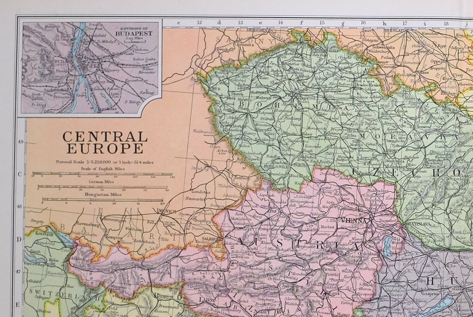 1923 MAP CENTRAL EUROPE HUNGARY CZECHOSLOVAKIA AUSTRIA VIENNA BOHEMIA ...