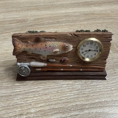Vintage Fishin Time Resin Decorative Tabletop Clock Nikko Quartz Slifka ...