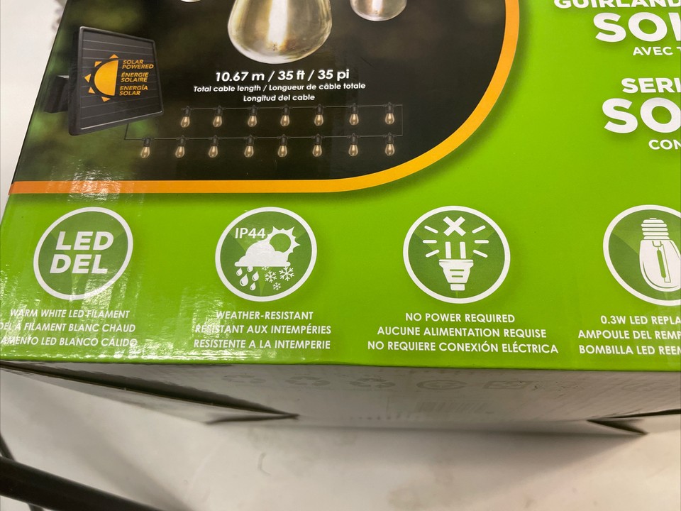 Sunforce 35' Solar String Lights with Remote Control 15 LED BULBS ...