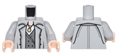 LEGO Minifigure Torso Light Gray Trench Coat Suit Jacket GOLD NECKLACE ...