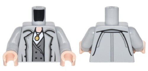 LEGO Minifigure Torso Light Gray Trench Coat Suit Jacket GOLD NECKLACE ...