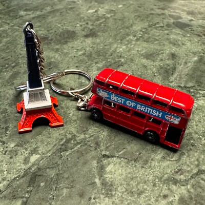 London Bus & Paris Eiffel Tower Keychains Britain England France ...